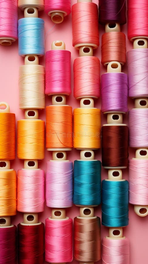 Colorful Sewing Threads on Pink Background with Copy Stock Illustration ...