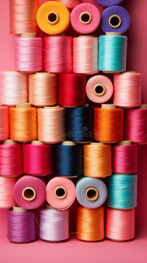 Colorful Sewing Threads on Pink Background with Copy Stock Illustration ...