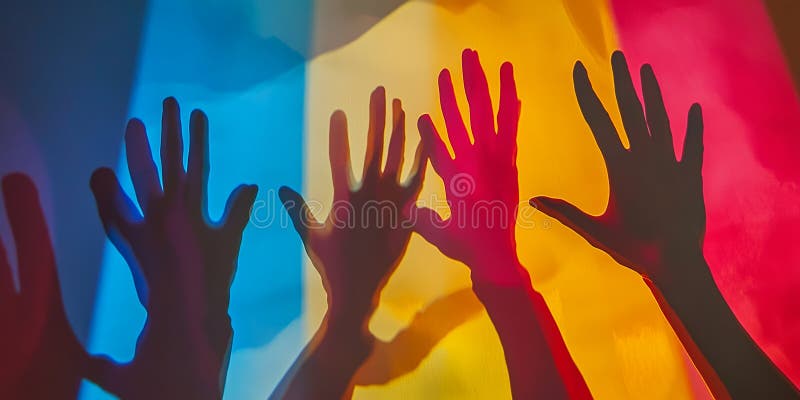 Colorful Shadow Hands Reaching Abstract Art Background Multicolored ...