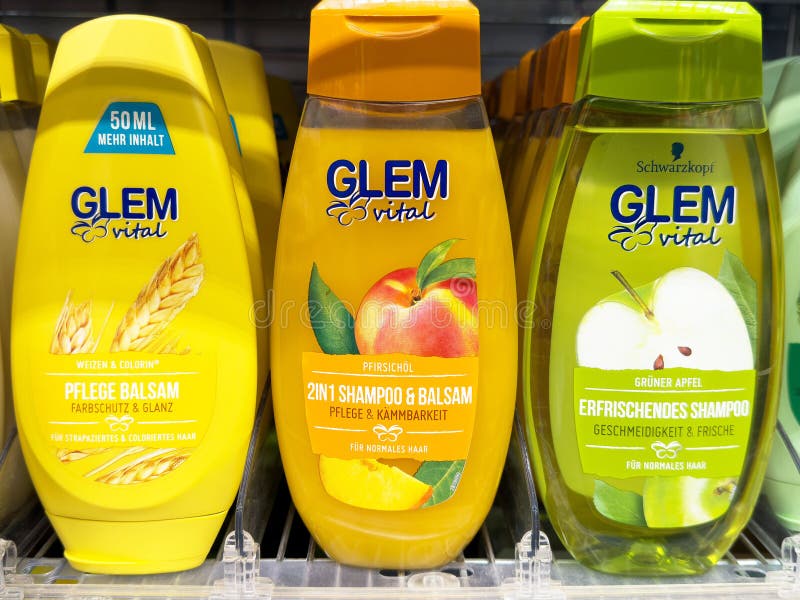 Colorful Shampoo Bottles Display with Fruity Varieties and Vibrant ...