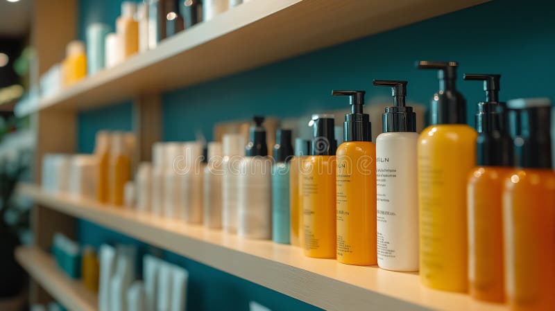 Colorful Shampoo Bottles Lined Up on a Salon Shelf Stock Image - Image ...