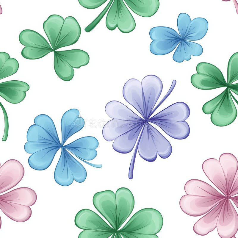 Colorful Shamrock Seamless Pattern Featuring Green, Blue, and Pink ...