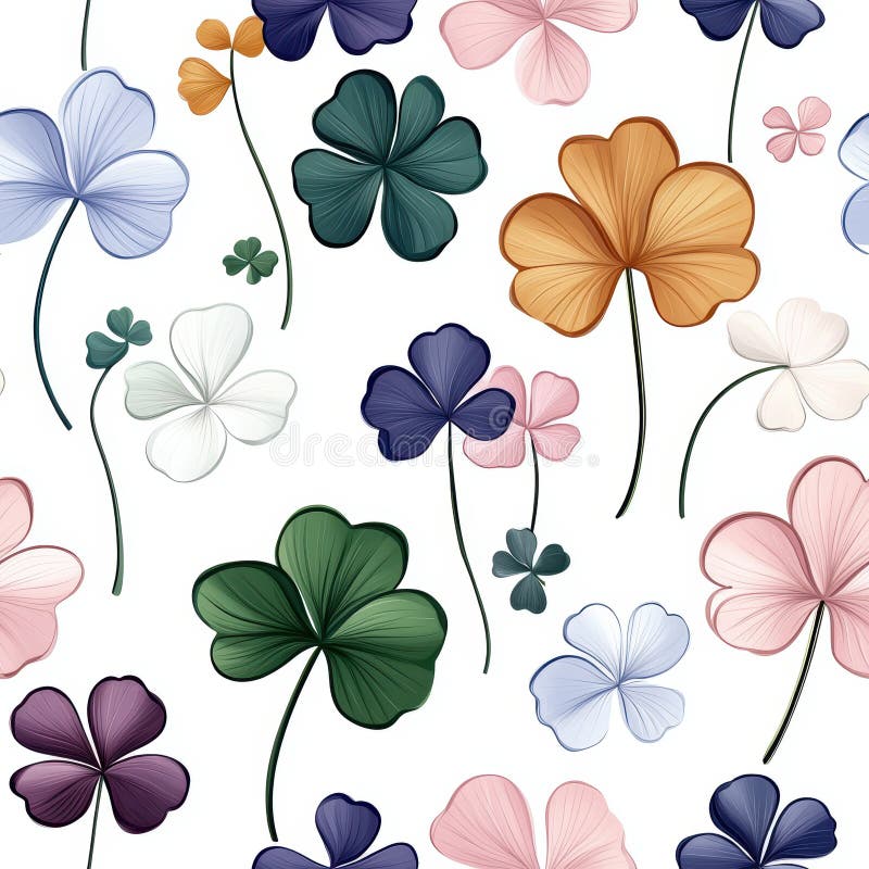 Colorful Shamrock Seamless Pattern with Various Leaf Shapes and Sizes ...