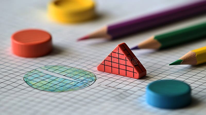 Colorful Shapes and Pencils on Grid Paper Stock Illustration ...