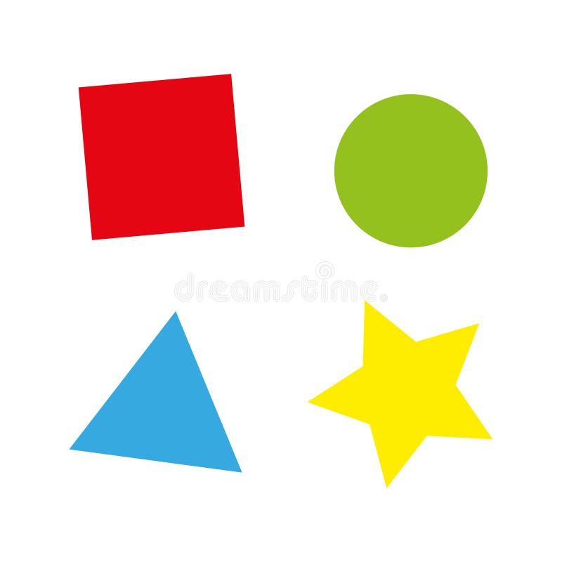 Colorful Shapes Vector. Red Square, Green Circle, Blue Triangle, Yellow ...