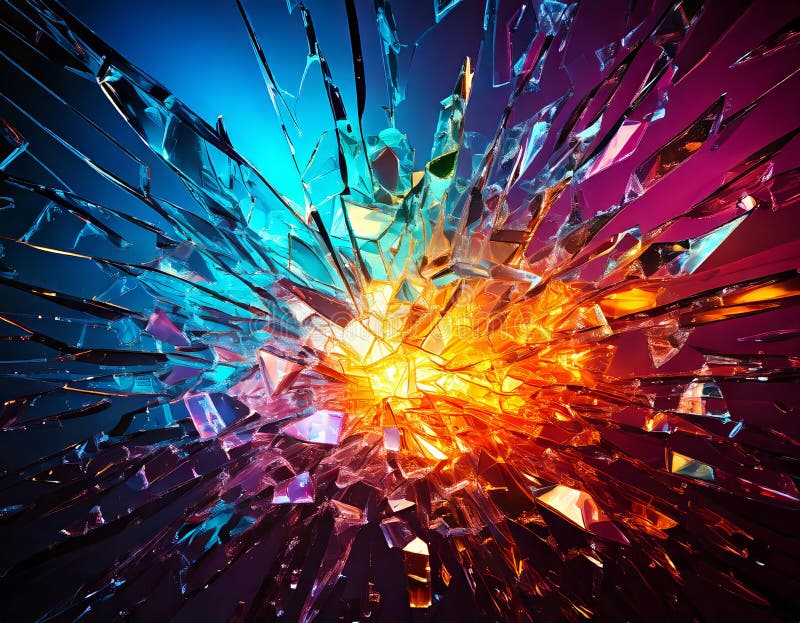 Colorful Shards of Glass Exploding Outwards from a Central Point of ...