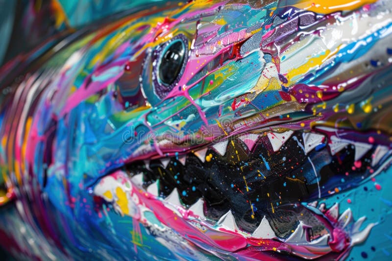 Colorful Shark Painting Showing Sharp Teeth and a Bright Eye Stock ...