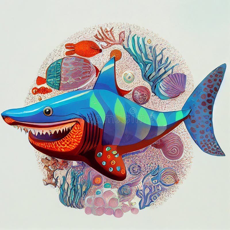 Colorful Shark Underwater. Generative AI Stock Image - Image of blue ...