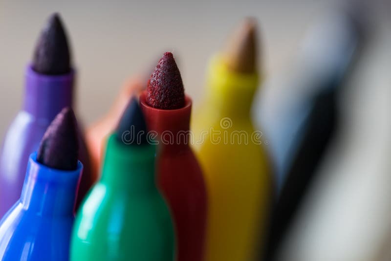 Colorful Sharpie Pen Tips Close Up in a Basket Stock Photo - Image of ...