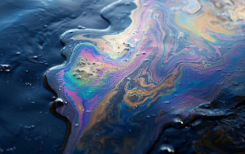 Colorful Sheen of an Oil Slick Floating on Water S Surface. Ecological ...