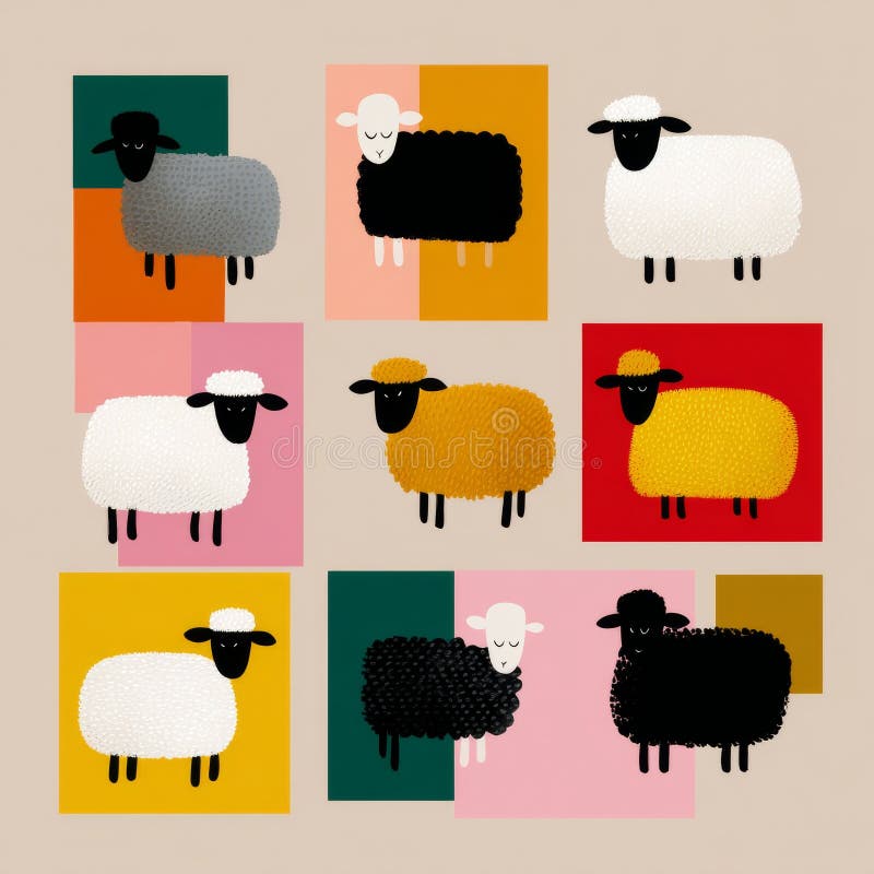 Colorful Sheep Pattern on Geometric Background with Diverse Textures ...