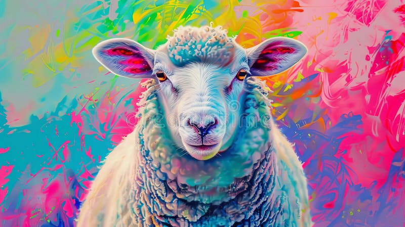 Colorful Sheep Portrait with Vibrant Abstract Background Stock Photo ...