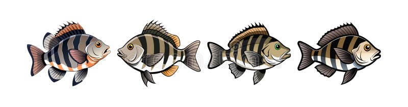 Colorful Sheepshead Fish Illustration with Realistic Features Stock ...
