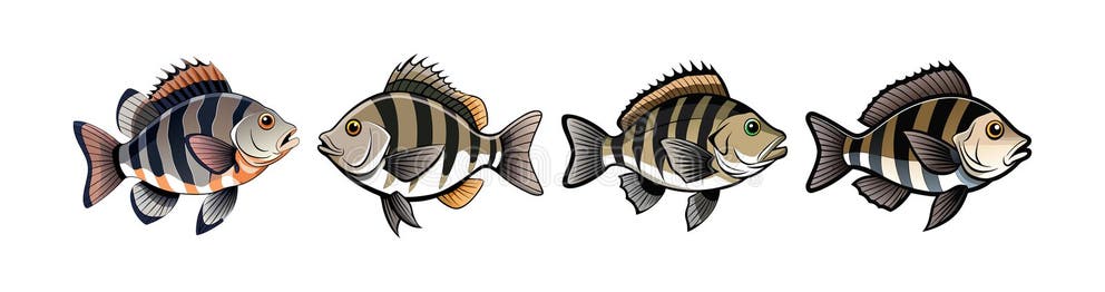 Colorful Sheepshead Fish Illustration with Realistic Features Stock ...