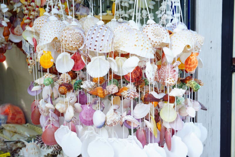 The Colorful Shell Curtain Made from Shells Decoration Stock Photo ...