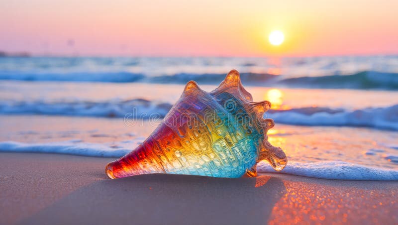 Colorful Shell is Laying on the Beach Stock Illustration - Illustration ...
