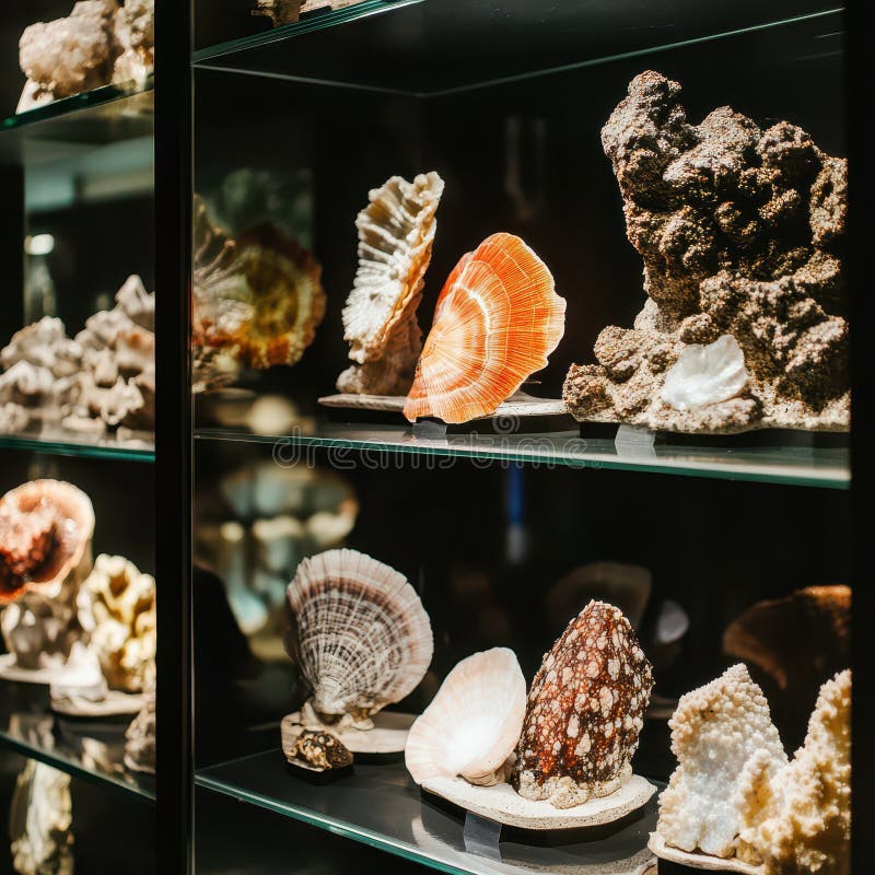 Colorful Shells and Minerals on Display Stock Image - Image of nature ...