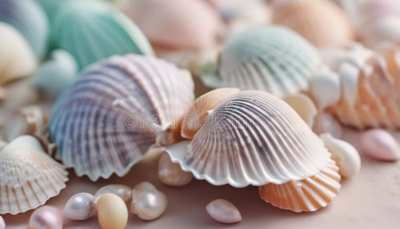 Colorful Shells with Pearls. Stock Illustration - Illustration of ...