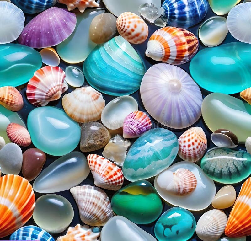 Colorful Shells and Sea Pebbles Stock Image - Image of colorful, blue ...