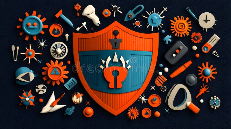 Colorful Shield Design with Various Icons and Elements for Creative and ...