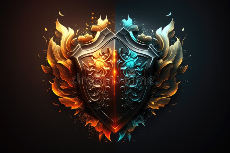 Colorful Shield Icon Black Background. Generative AI Stock Illustration ...