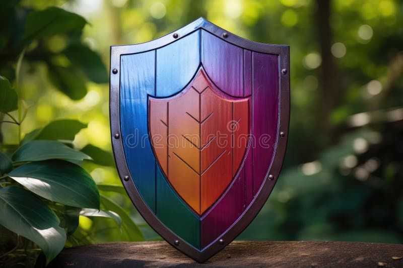 A Colorful Shield with a Leaf on it Stock Illustration - Illustration ...
