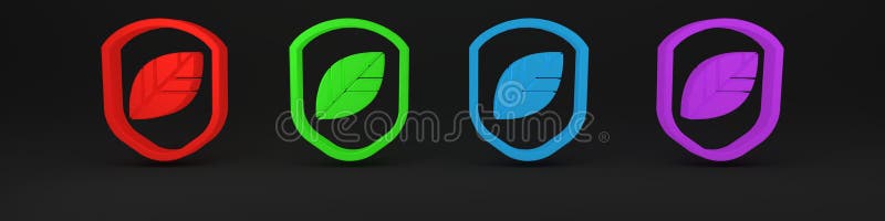 Colorful Shield with Leaf Icon Isolated on Black Background. Eco ...