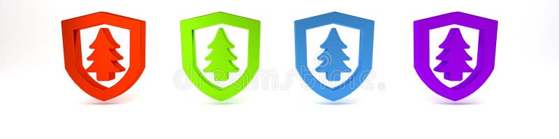 Colorful Shield with Tree Icon Isolated on White Background. Eco ...