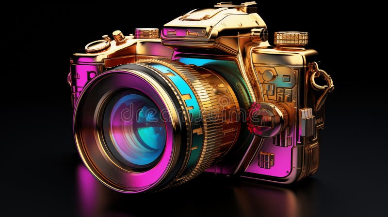 A Colorful and Shiny Camera on a Black Background Stock Illustration ...
