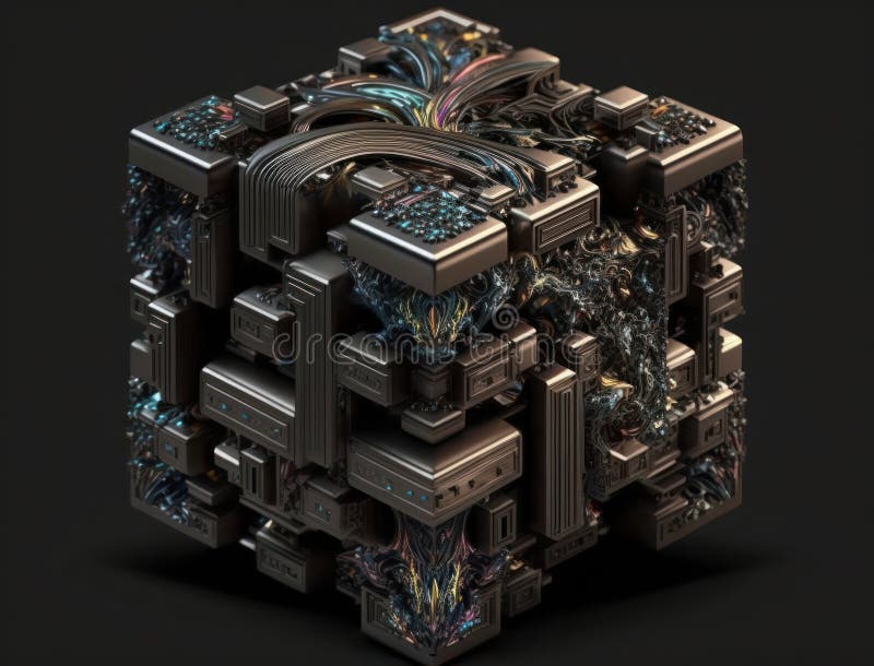 Colorful Shiny Rainbow Bismuth Gemstone Cubes Dark Background Created ...