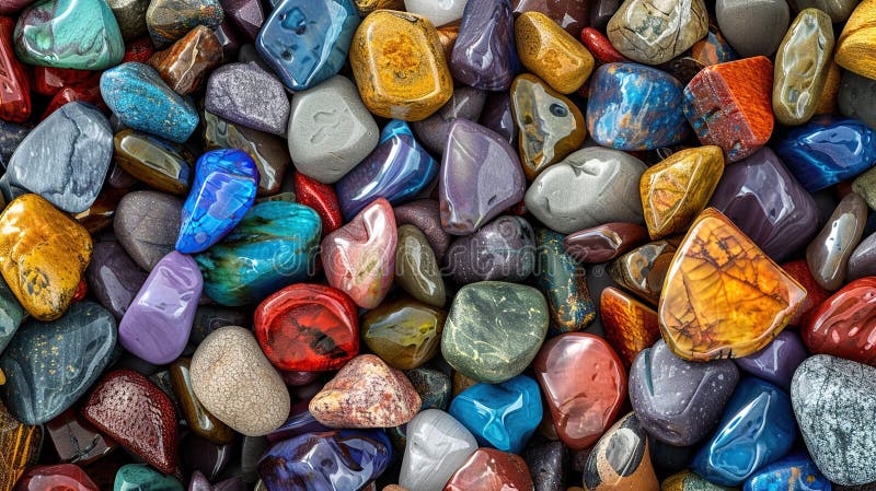 Colorful Shiny Rocks and Pebble Stones. Top View, Flatlay Composition ...