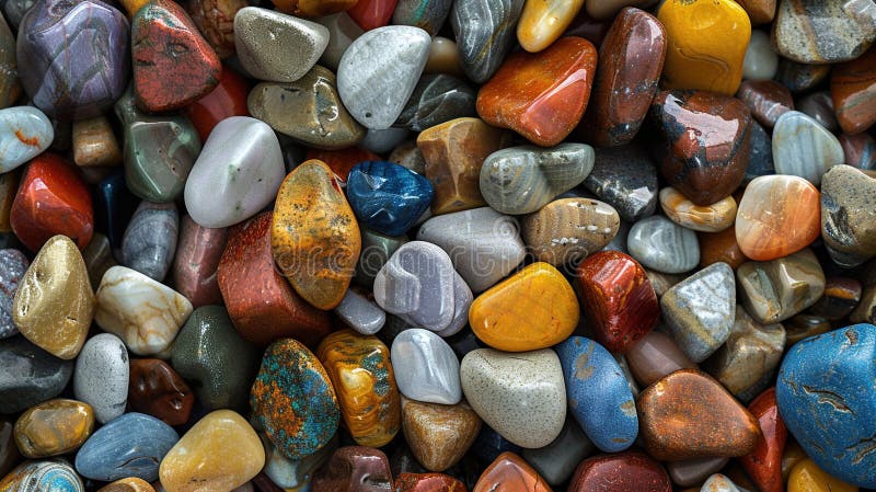 Colorful Shiny Rocks and Pebble Stones. Top View, Flatlay Composition ...