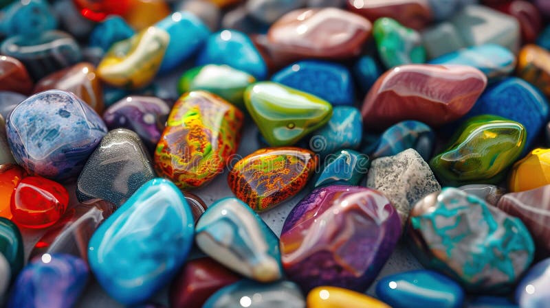 Colorful Shiny Rocks and Pebble Stones. Top View, Flatlay Composition ...