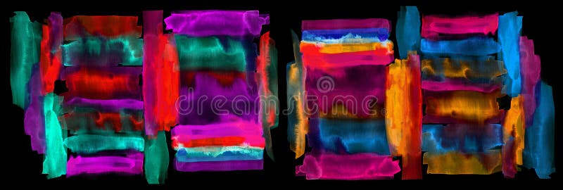 Colorful Shiny Watercolor Parallel and Perpendicular Stripes on a Black ...