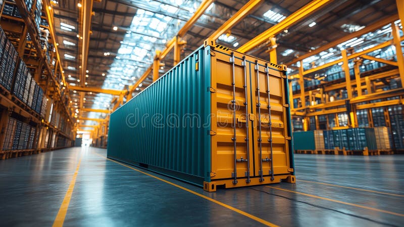 Colorful Shipping Container in a Modern Warehouse with Bright Lighting ...