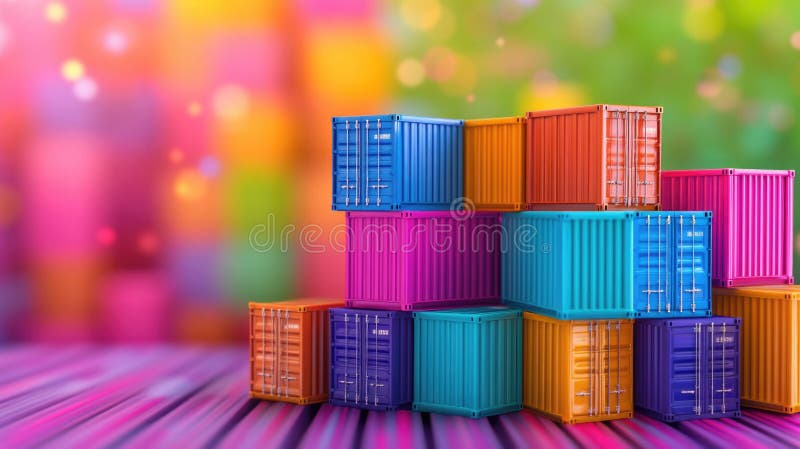 Colorful Shipping Containers Against Vibrant Background Stock ...