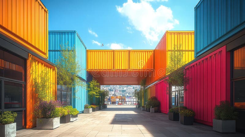 Colorful Shipping Containers Arranged in a Modern Architectural Design ...