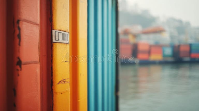Colorful Shipping Containers Bar Code Near Water Stock Illustration ...