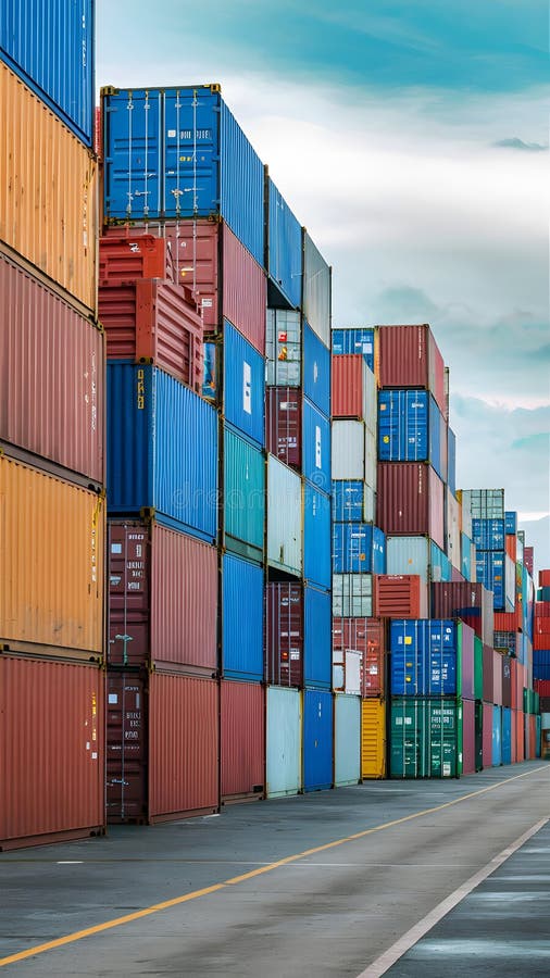 Colorful Shipping Containers, Concrete Pathway, Global Trade Scale ...