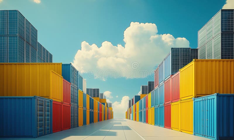 Colorful Shipping Containers Lined Up in a Bright, Sunny Port ...