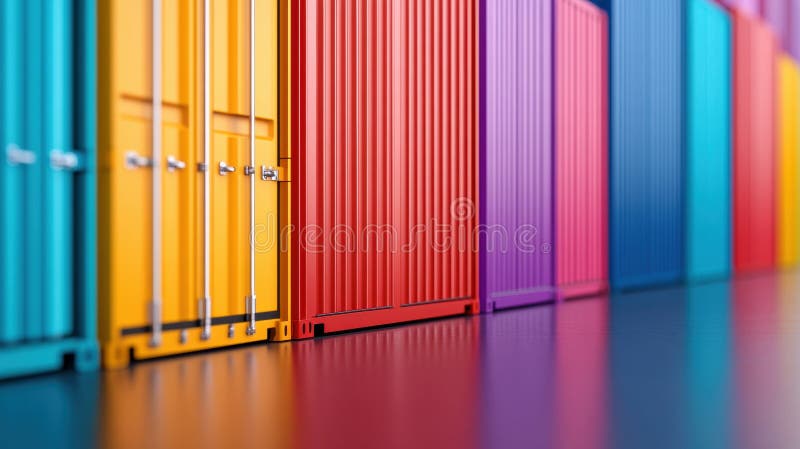 Colorful Shipping Containers Lined Up in a Vibrant Display, AI Stock ...