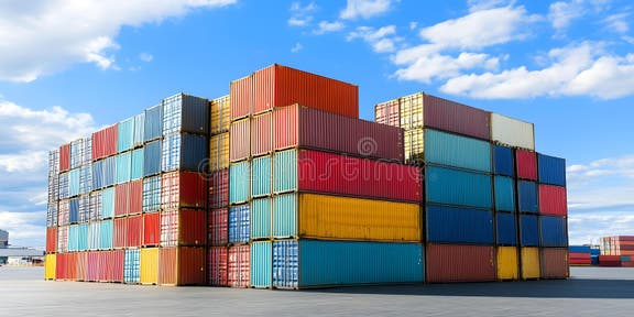 Colorful Shipping Containers Stack Stock Illustration - Illustration of ...