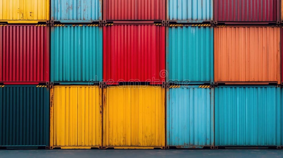Colorful Shipping Containers Stacked in Grid Pattern Stock Photo ...
