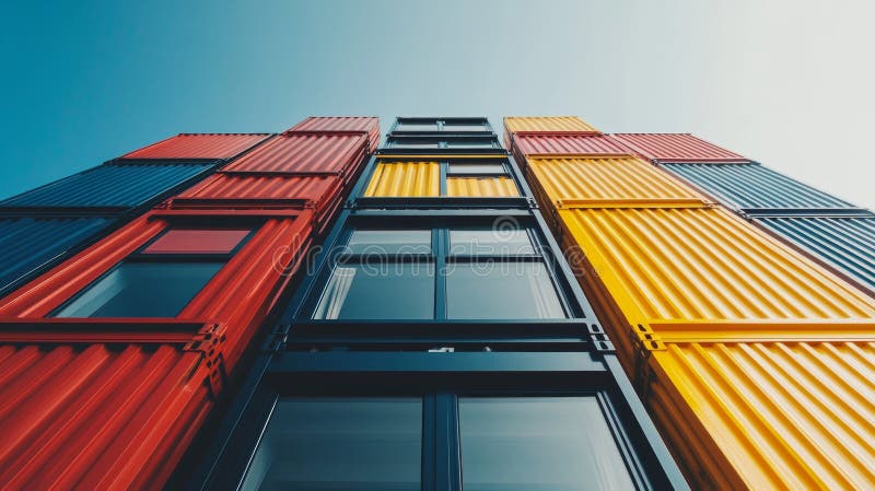 Colorful Shipping Containers Stacked High a Modern Architectural Design ...