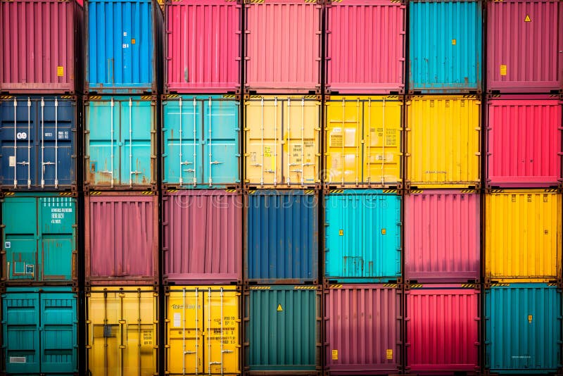 Colorful Shipping Containers Stacked in a Rectangular Pattern Stock ...