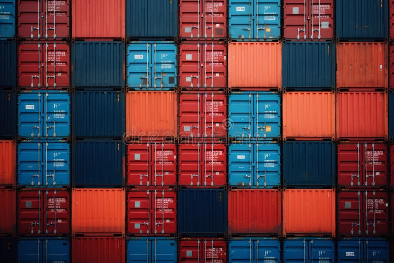 Colorful Shipping Containers Stacked in Rows Stock Illustration ...