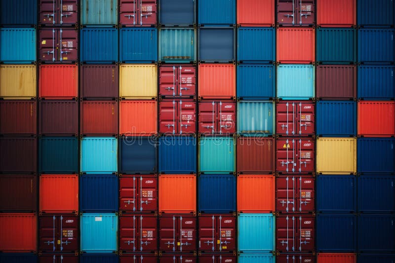 Colorful Shipping Containers Stacked in Rows with Copy Space for Text ...