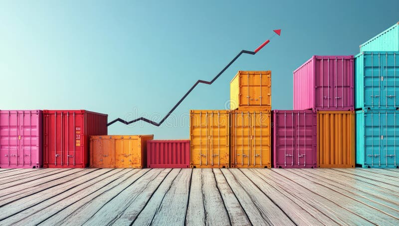 Colorful Shipping Containers Stacked, Showing Upward Growth Stock ...