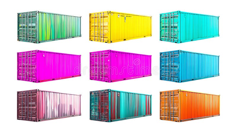 Colorful Shipping Containers on Transparent Background Stock ...