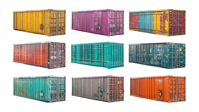 Colorful Shipping Containers on Transparent Background Stock ...